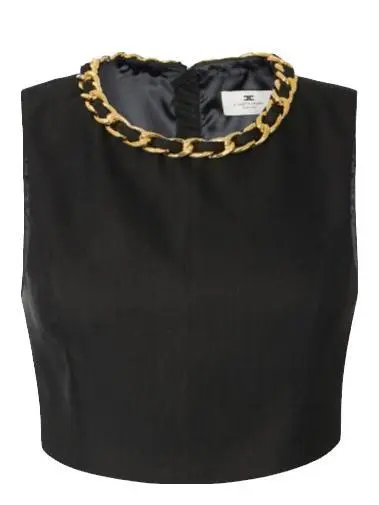 Elisabetta Franchi Cropped Sleeveless Top With Chain Detail - Nude