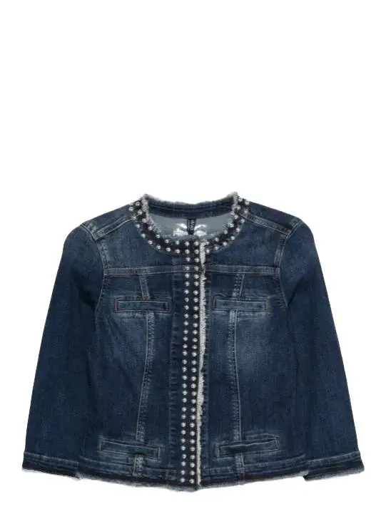 Liu Jo Studded Fringe Denim Jacket - Blue Washed
