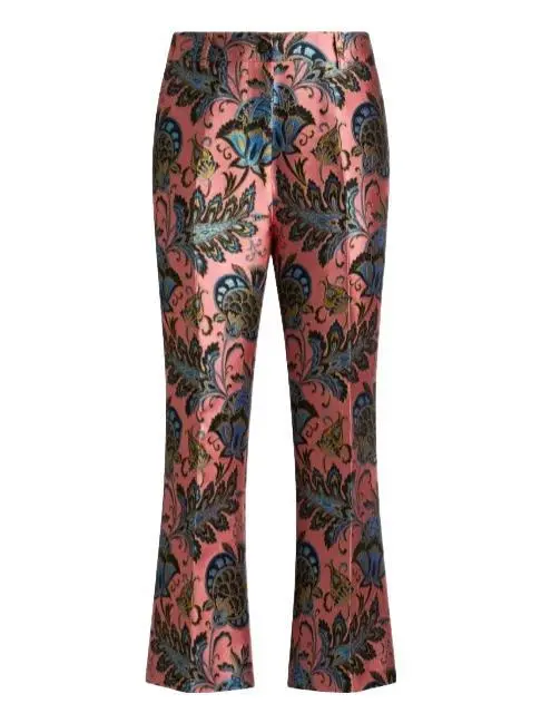 Etro Floral Motif Jacquard Flared Trousers - Brown