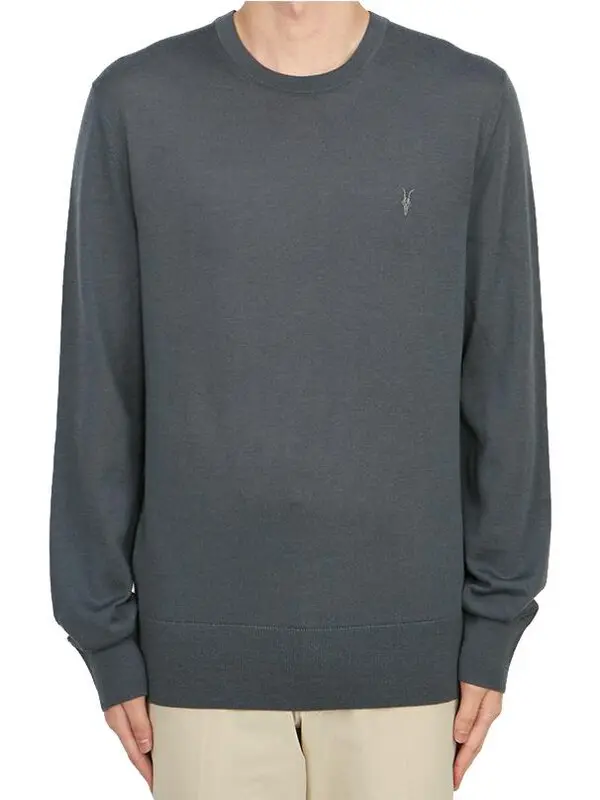 ALLSAINTS Crew Neck Long Sleeve Sweater With Embroidered Detail - Gray