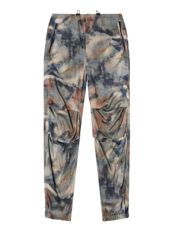 DIESEL® Abstract Print Cargo Trousers With Embroidered Logo - Military Green