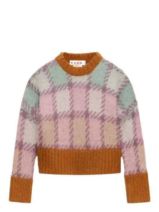 Marni Checked Long Sleeve Sweater - Purple