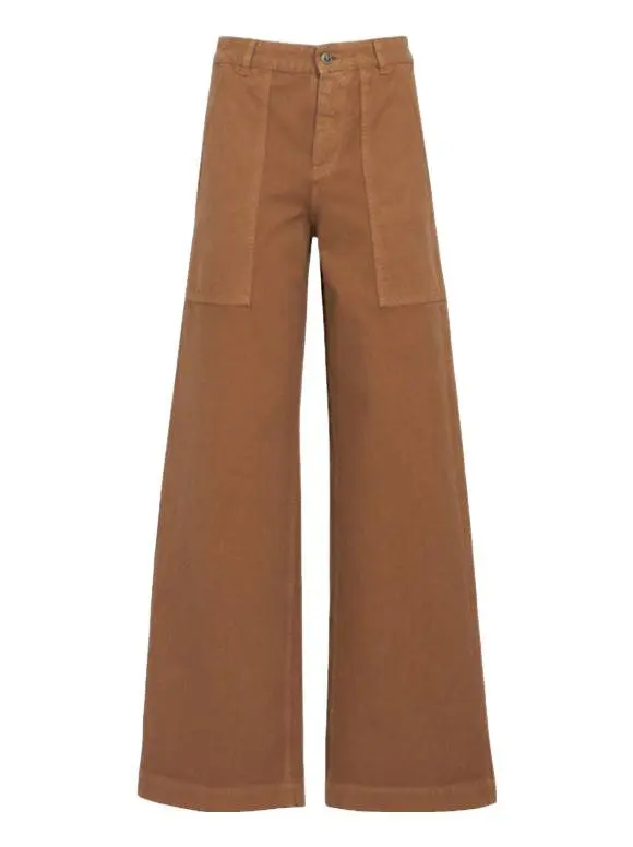 Moncler Cotton Canvas Pants With Leather Logo Patch - Brown