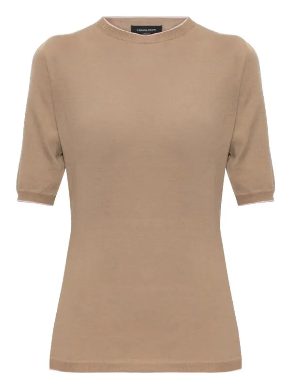 Fabiana Filippi Crewneck Short Sleeve Top - Beige