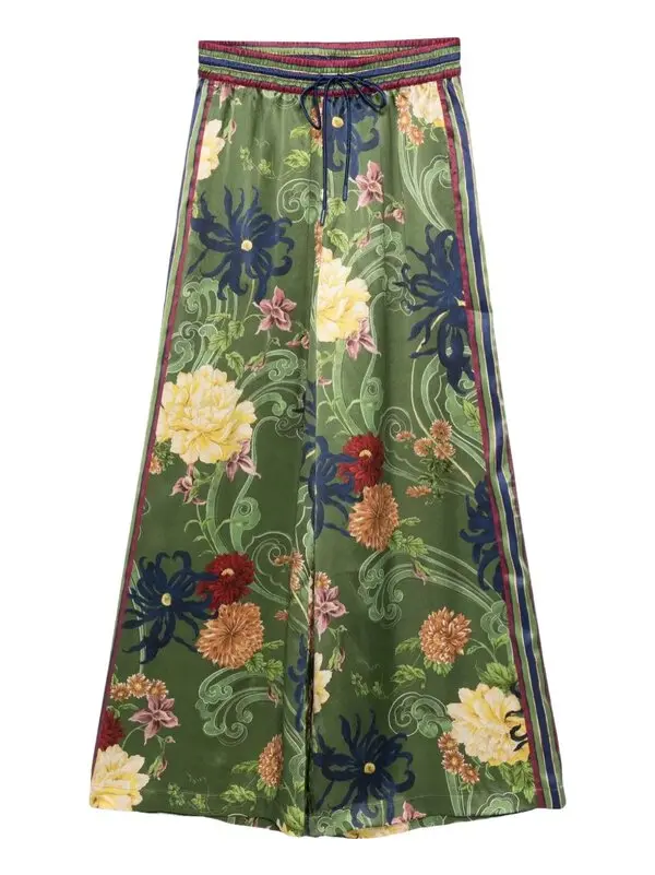 ALEMAIS Floral Wide-leg Drawstring Pants - Green