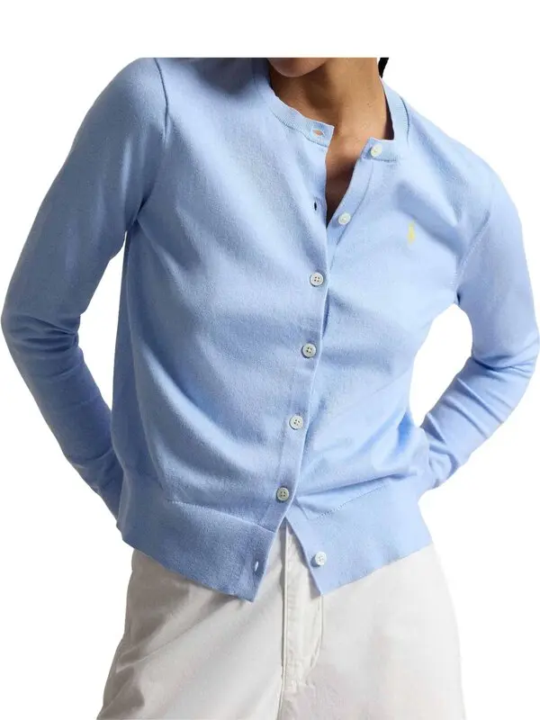 Ralph Lauren Pima Cotton Embroidered Logo Cardigan - Blue