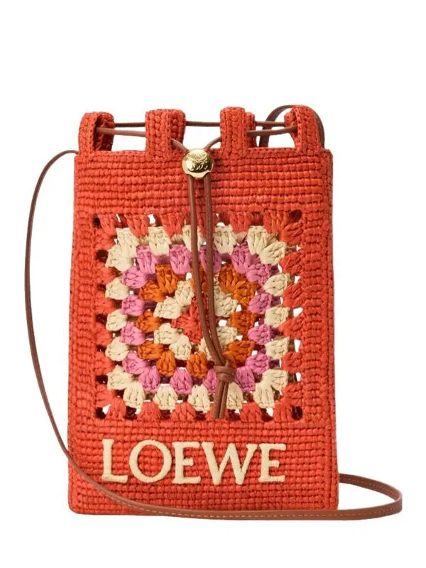 Loewe Crocheted Raffia Drawstring Bag - Red
