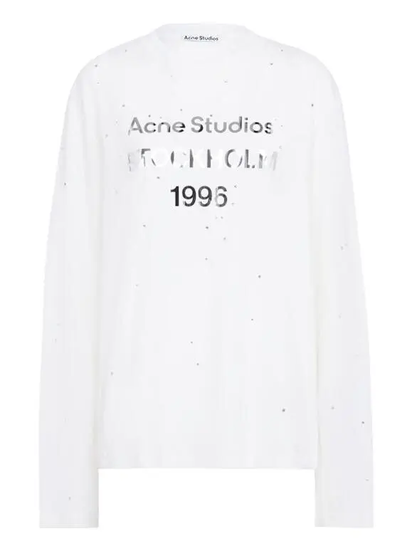 Acne Studios Long Sleeve Organic Cotton Blend T-shirt With Logo Detail - White