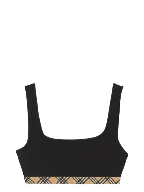 Burberry Samphire Check Crop Bikini Top - Black