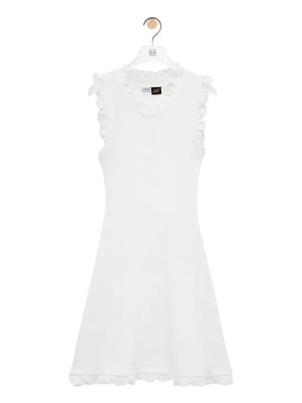 Loewe Stretch Cotton Tank Dress With Ruffles - White