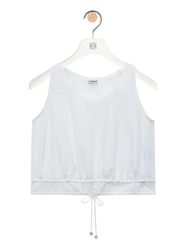 Loewe Crewneck Top With Pleated Waist And Anagram Pebble Pattern - White