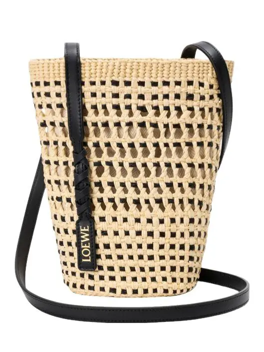 Loewe Braided Drawstring Basket Bag - Natural/black