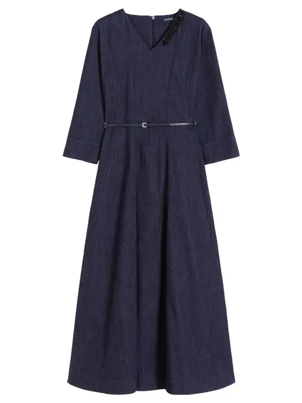 Max Mara V-neck Beaded Dress - Midnight Blue