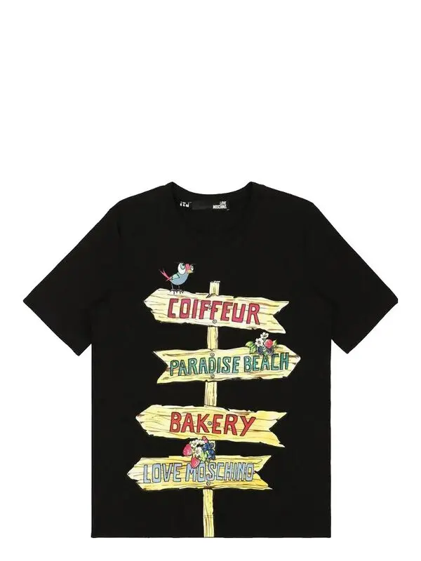 Moschino Round Neck Printed T-shirt - Black