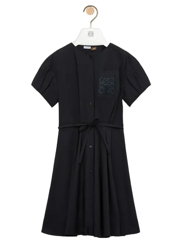 Loewe Anagram Crochet Embroidered Mini Shirt Dress - Black