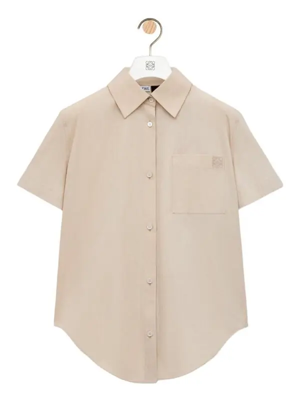 Loewe Short-sleeved Buttoned Shirt With Embroidered Pocket - Light Beige