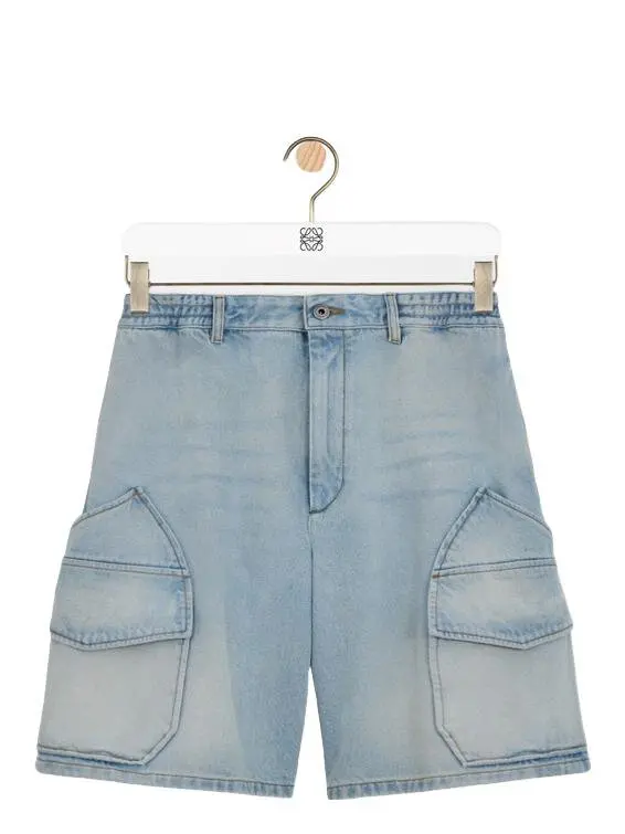 Loewe Cargo Shorts In Faded Denim - Blue