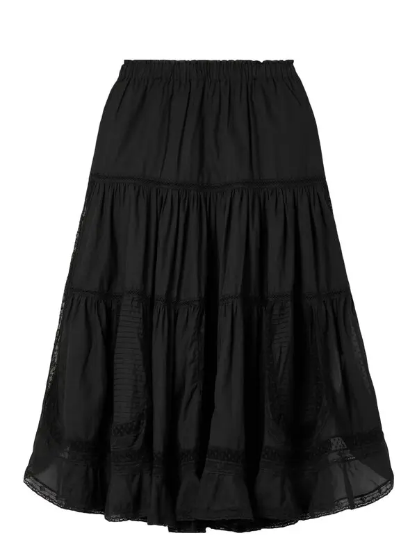 Sea Layered Lace Midi Skirt - Black