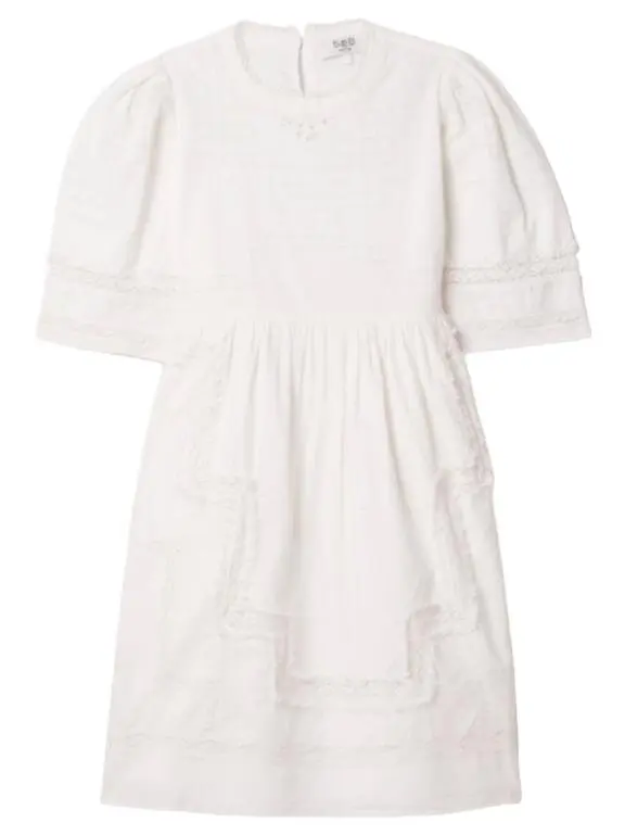 Sea Crochet Trimmed Pure Cotton Dress - White
