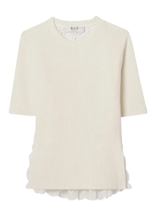 Sea Lennon Top With Embroidered Cotton Splicing - White