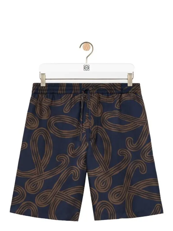 Loewe Printed Drawstring Shorts - Navy Blue/brown