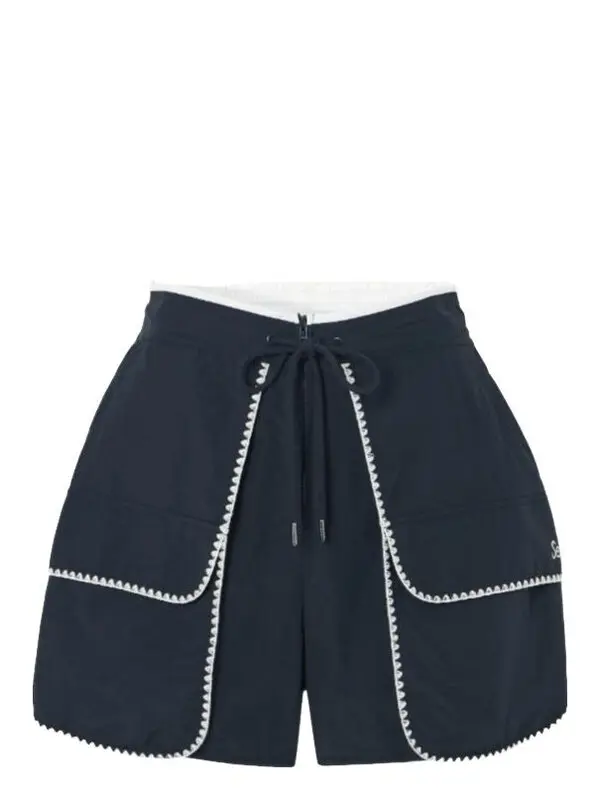 Sea Embroidered Softshell Shorts - Black