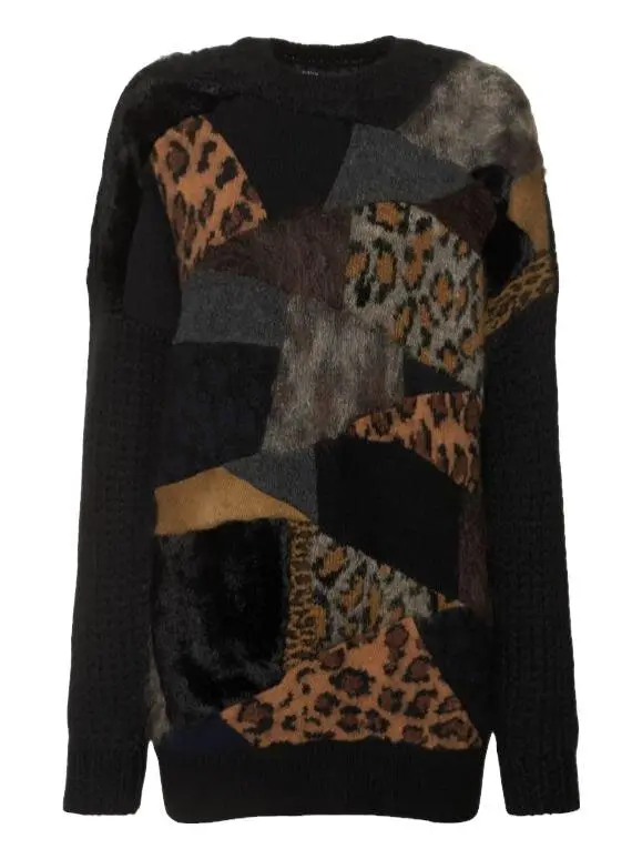 Junya Watanabe Wool Patchwork Oversized Knit Sweater - Black