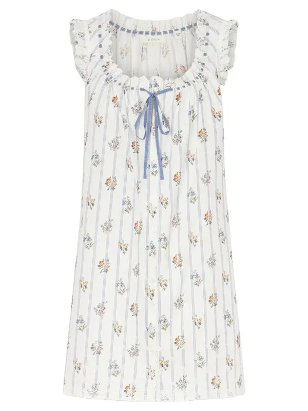 DÔEN Embroidered Floral-print Organic Cotton Mini Dress - White