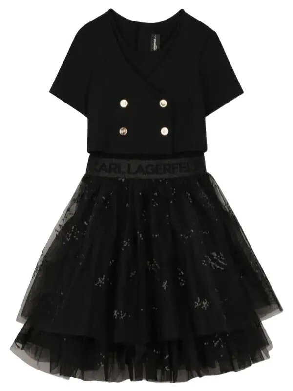 Karl Lagerfeld Sequined Tiered Dress With Ruffled Accents - Black