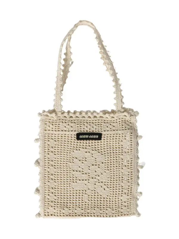 Miu Miu Crochet Cotton Handbag - Chalk White