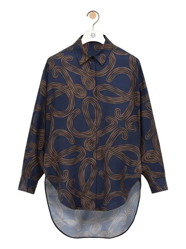 Loewe Relaxed Anagram Print Shirt - Navy Blue/brown