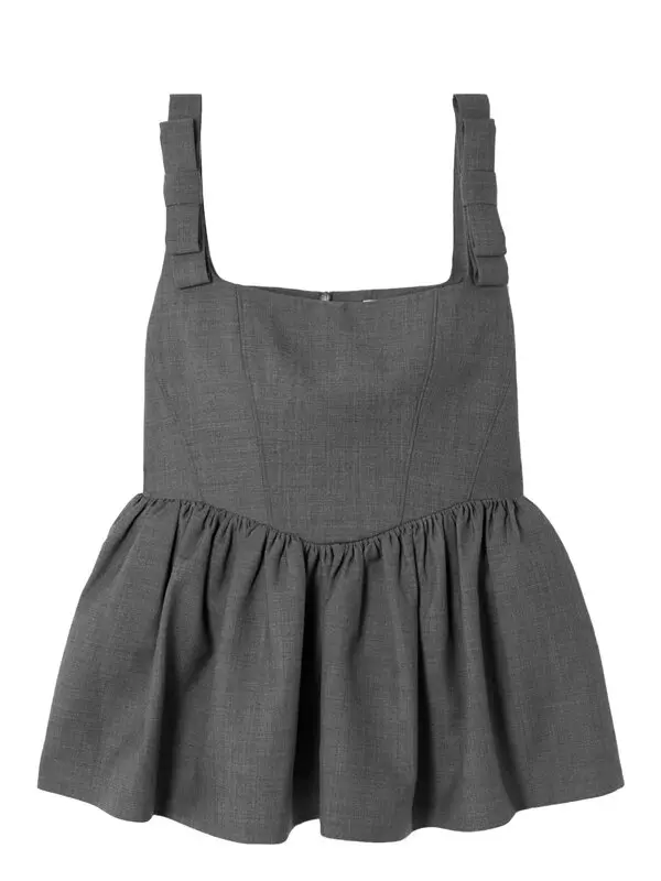 SHUSHU/TONG Woven Ruffle Top With Bow Detail - Black
