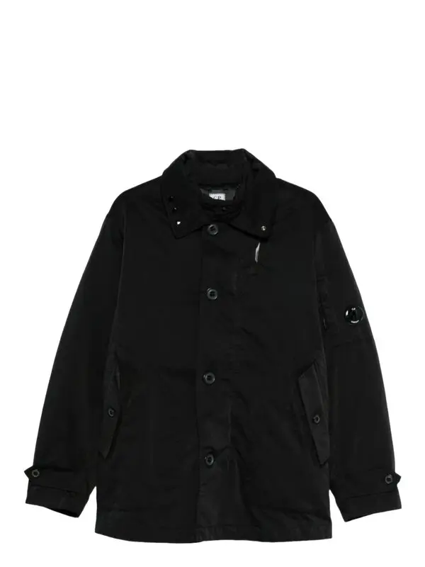 C.P. COMPANY Buttoned Jacket With Concealable Hood And Lens Detail - Black