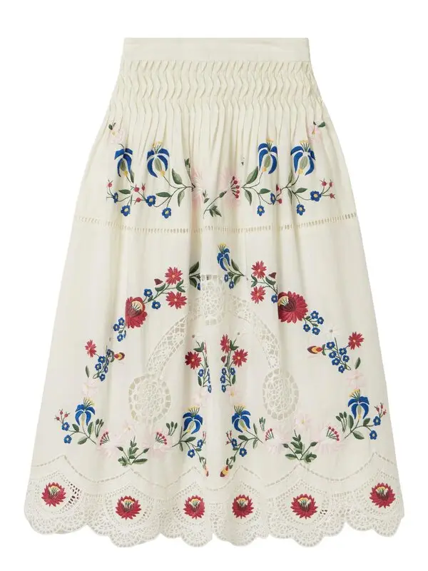 Sea Celia Broderie Anglaise Midi Skirt - White