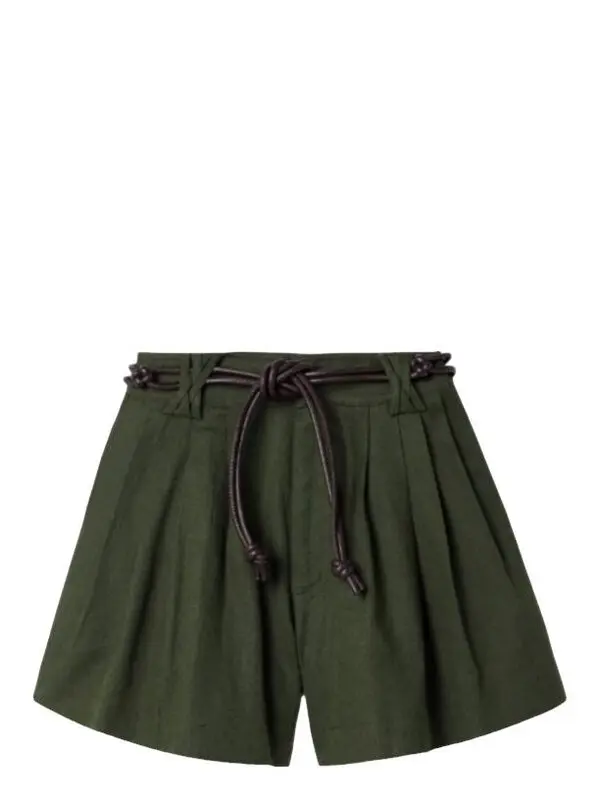 Sea Belted Pleated Cotton Linen-blend Shorts - Black