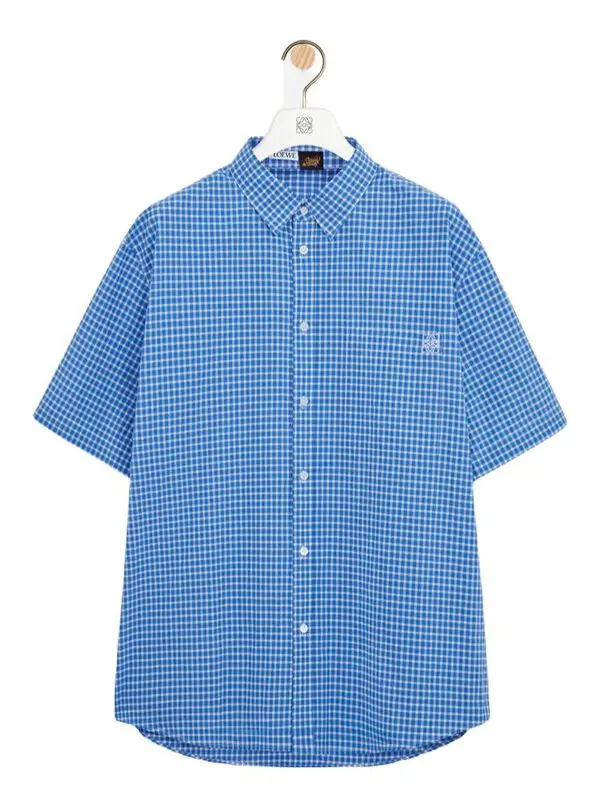Loewe Gingham-check Short-sleeve Shirt - Blue/white