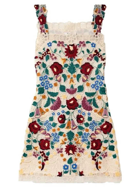 Sea Embroidered Guipure Lace Mini Dress - Nude