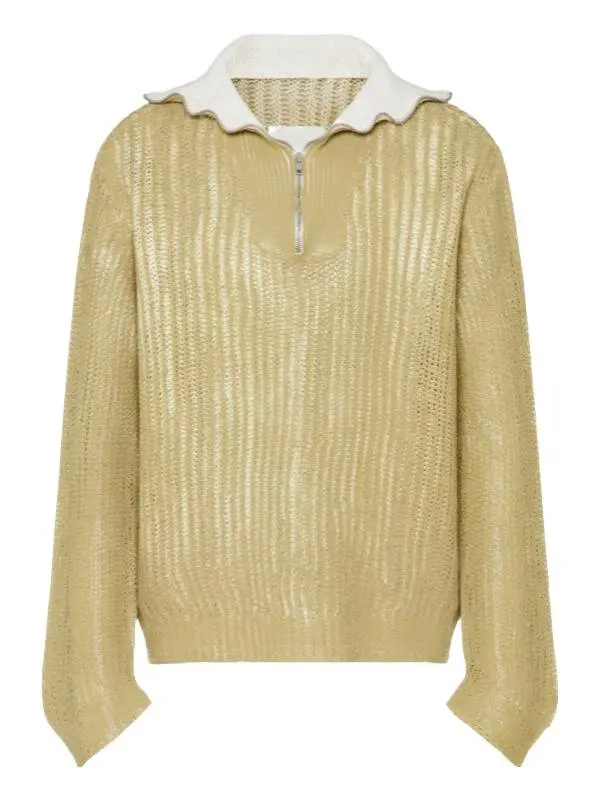 MAISON MARGIELA Zip-neck Open-knit Sweater - Military Green