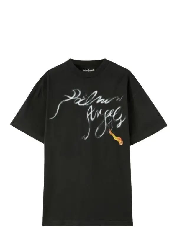Palm Angels Logo Printed Crewneck T-shirt - Black