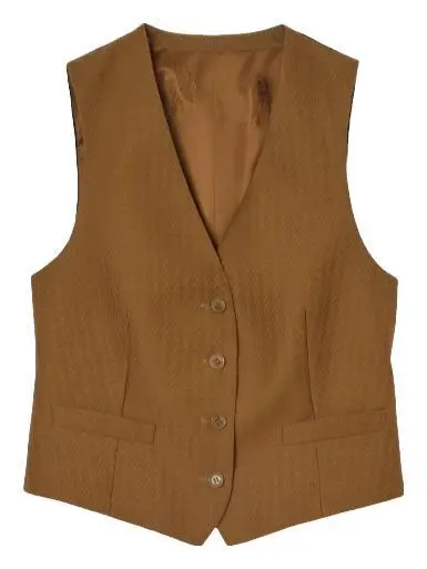 Burberry Single-breasted V-neck Tailored Waistcoat - Hazelnut Brown
