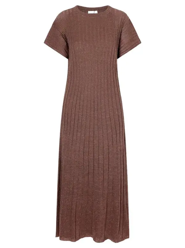 Brunello Cucinelli Metallic Ribbed-knit Midi Dress - Red