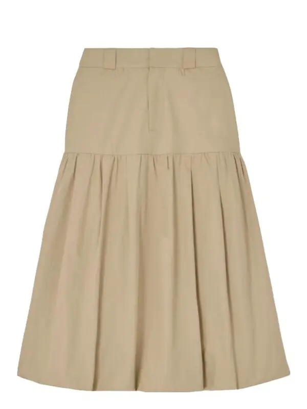Sea Pleated Tiered Cotton Midi Skirt - Nude
