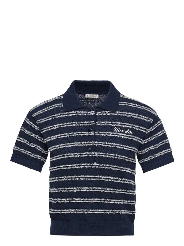 Moncler Striped Collared Short Sleeve Shirt - Midnight Blue