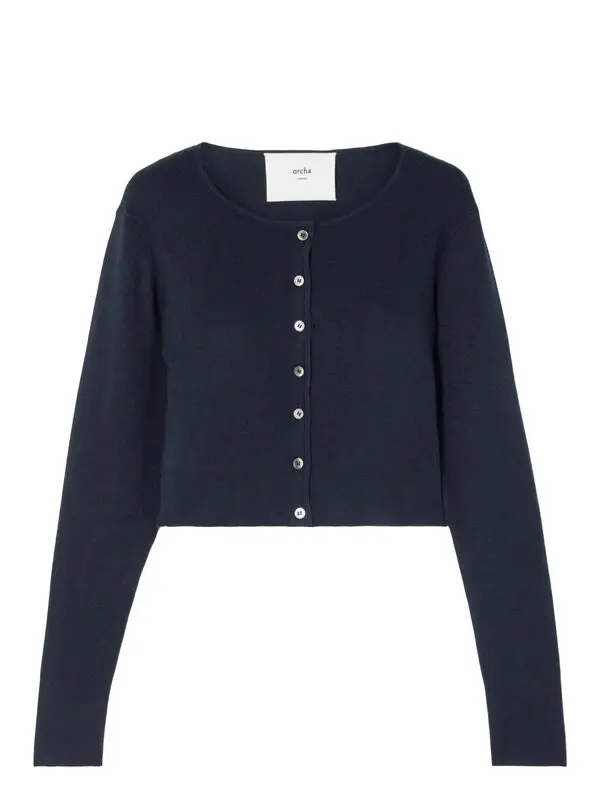 Arch4 Round Neck Long Sleeve Cardigan - Navy