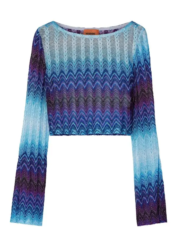 Missoni Cropped Ombré Metallic Crochet-knit Top - Blue