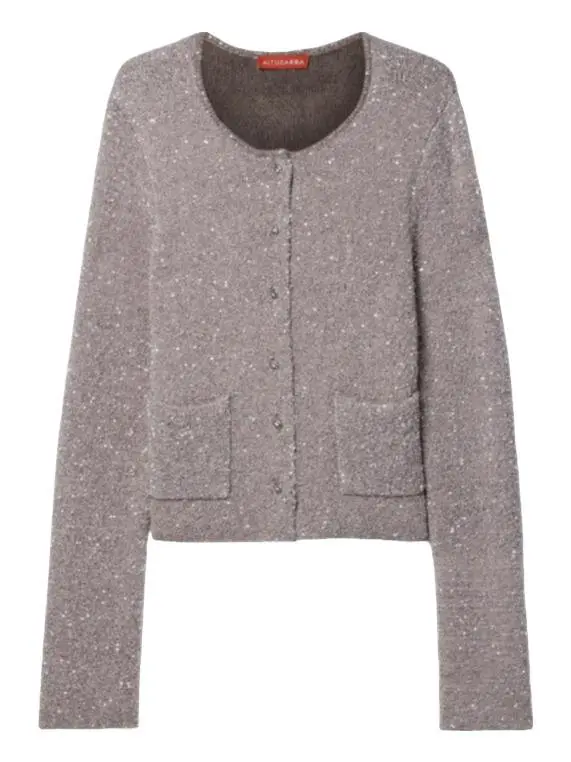 Altuzarra Sequined Knit Cardigan With Crystal Embellishments - Gray