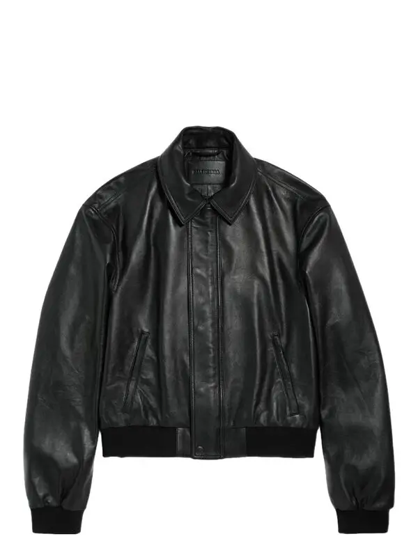 Balenciaga Leather Bomber Jacket - Black