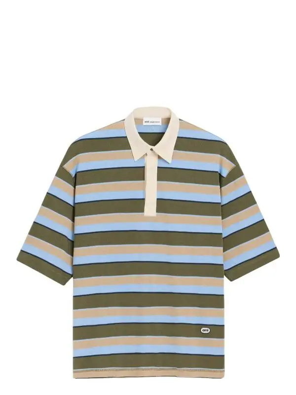 AMI Paris Striped Patch Polo Shirt - No
