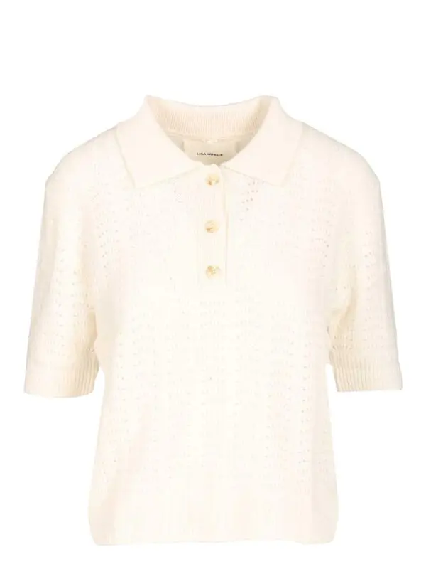 LISA YANG Pointelle Knit Polo Sweater - Beige