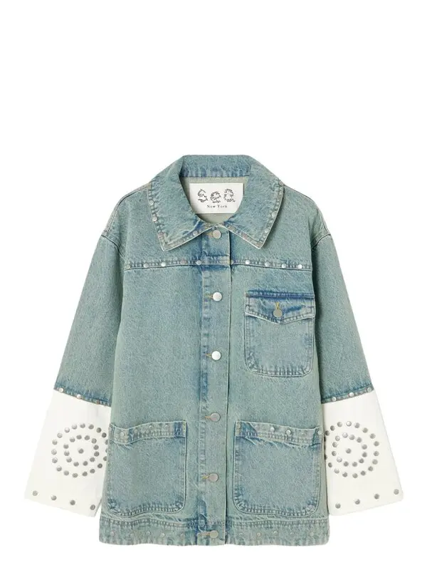 Sea Studded Two-tone Denim Jacket - Gray